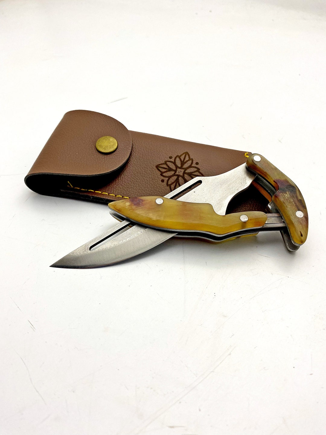 Handmade Bone Handle Folding Knife: Engraved Pocket Knife With Sheath ...