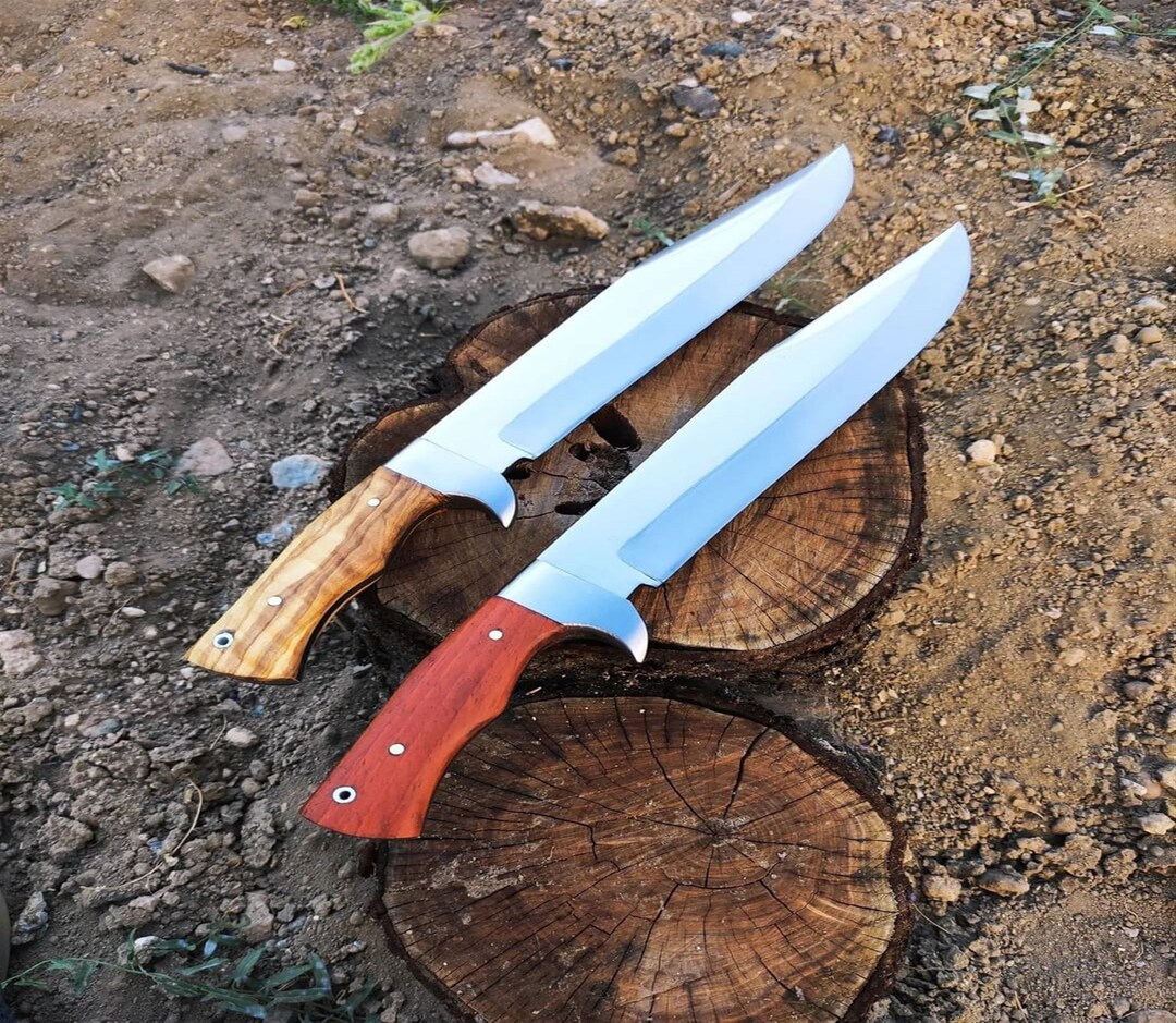 Hand Forged Big Bowie Knife Custom Knife With Sheath Engraved Hunting ...