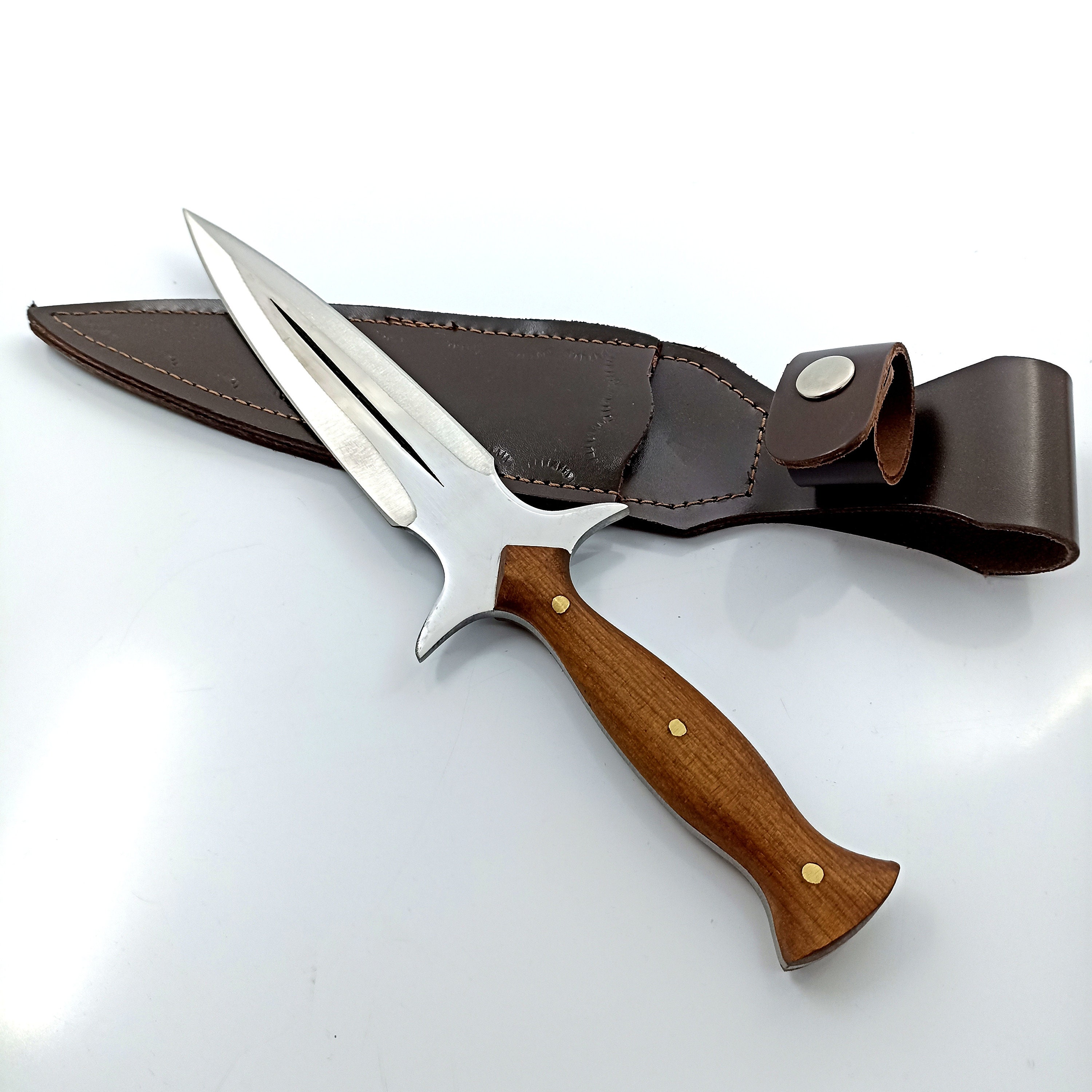 Handmade Dagger Knife With Leather Sheath, Walnut Grip, Groomsmen Gift ...