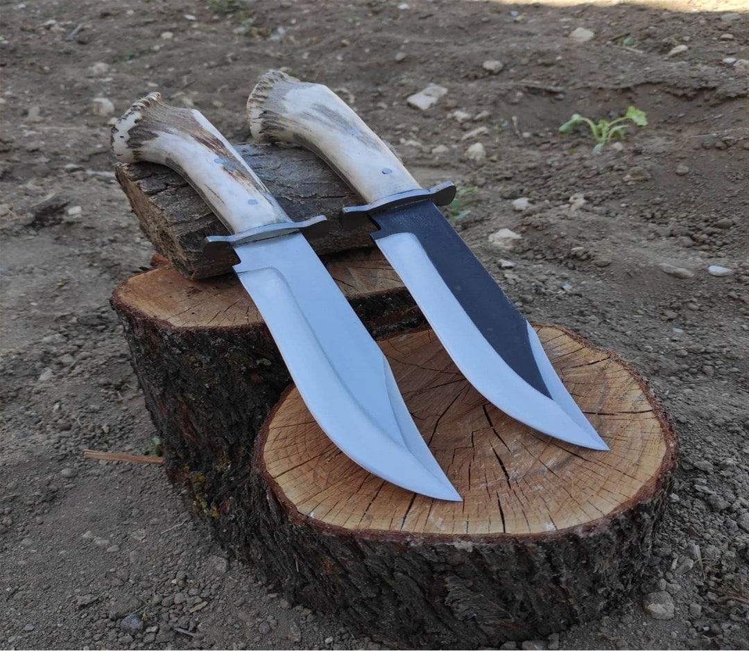 Handmade Forged Steel Bowie Knife: Deer Horn Handle, Personalized ...