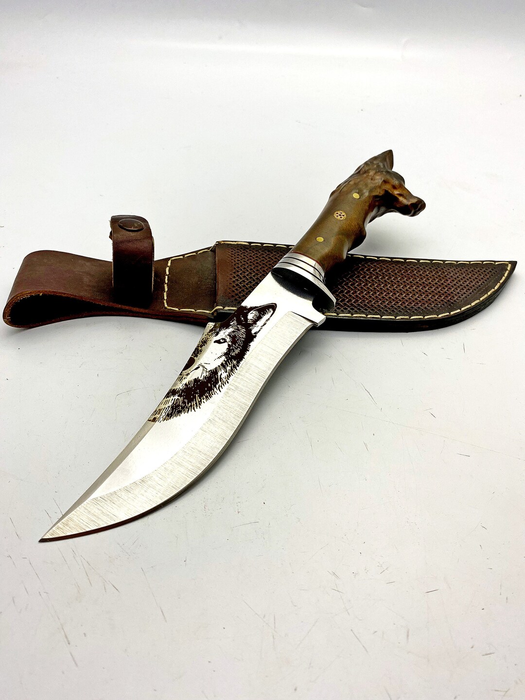 4116 Steel Wolf Head Hunting Knife Bushcraft Knife Engraved Custom ...