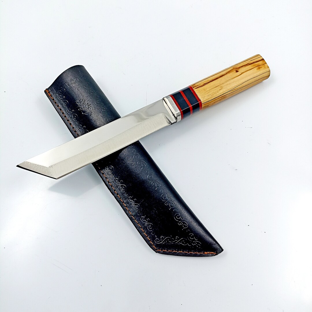 Custom Tanto Knife and Leather Sheath Japanese Knife Groomsmen Knife ...