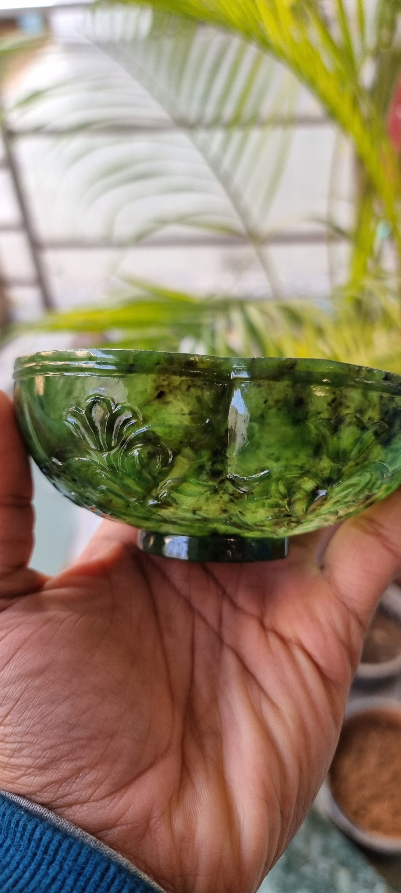 Natural Hand Carved Nephrite Jade Bowl Carving Crystal Art - Etsy