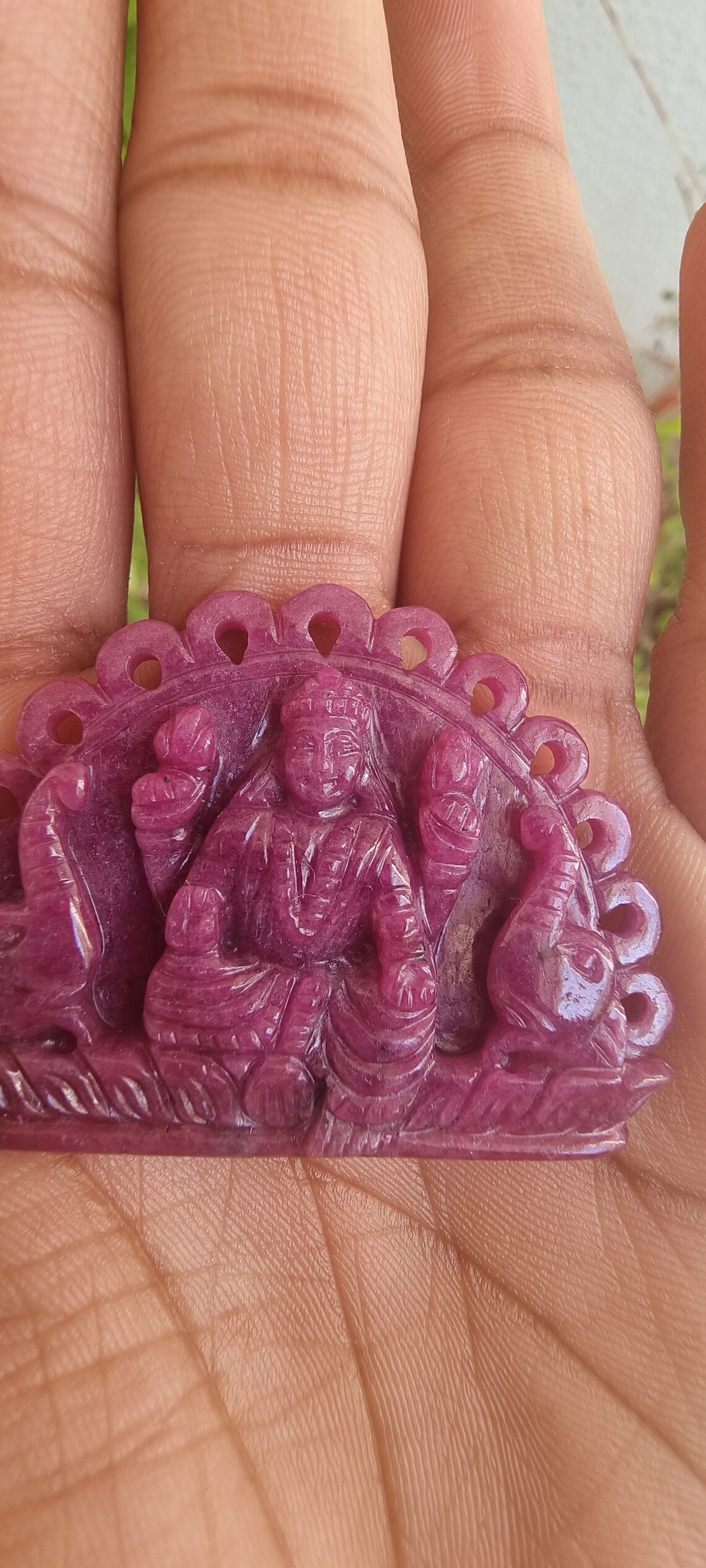Natural Hand Carved Ruby Goddess Lakshmi Pendant Carving Crystal Art ...