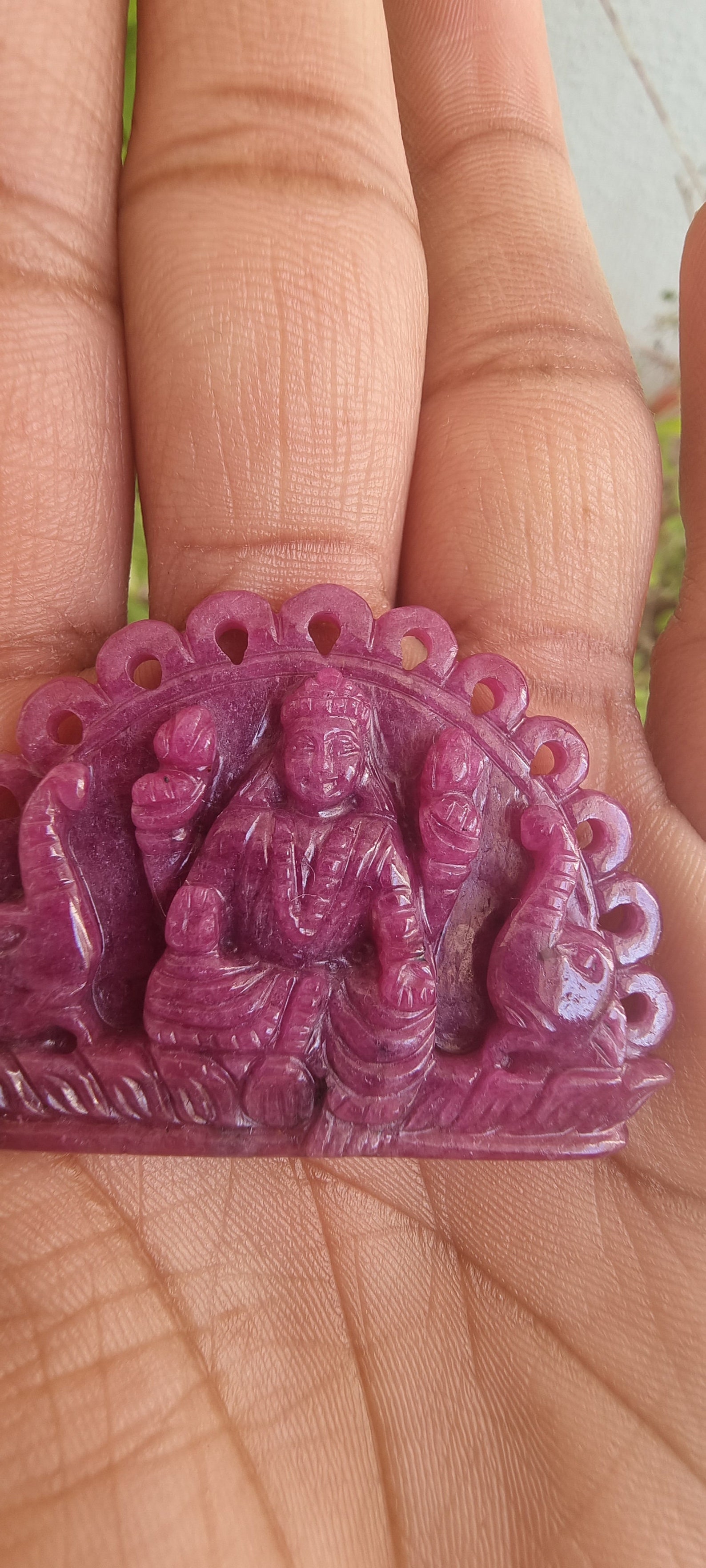 Natural Hand Carved Ruby Goddess Lakshmi Pendant Carving Crystal Art ...