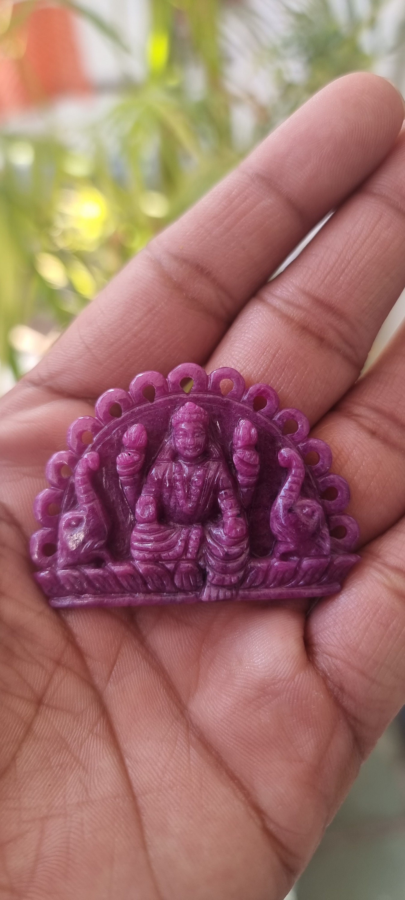 Natural Hand Carved Ruby Goddess Lakshmi Pendant Carving Crystal Art ...
