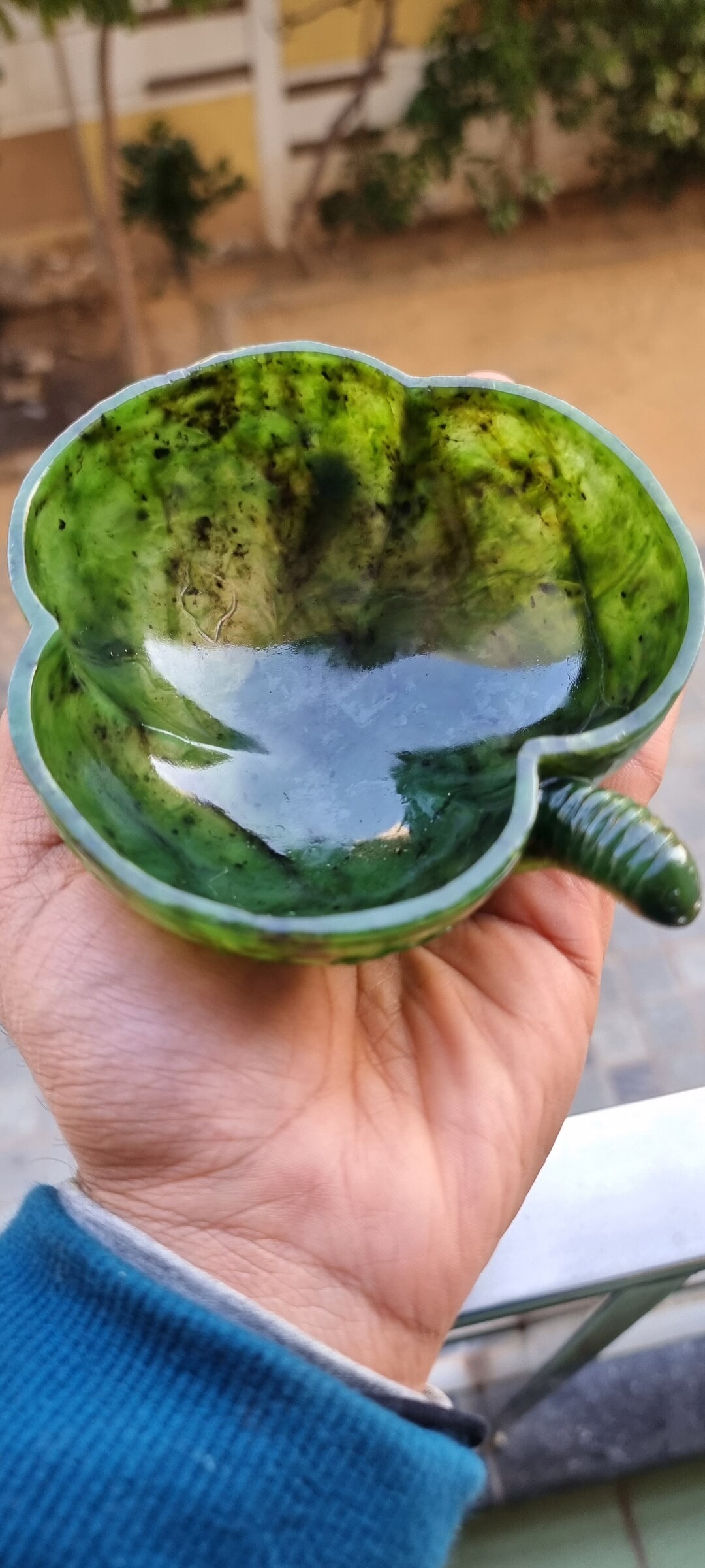 Natural Hand Carved Nephrite Jade Bowl Carving Crystal Art Deco Jadeite ...