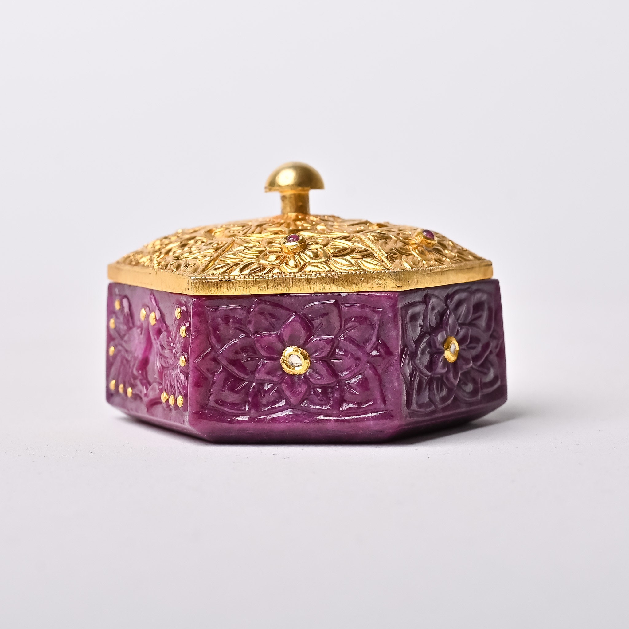 Natural Hand Carved Ruby Box Silver Gold Gemstone Carving Art - Etsy