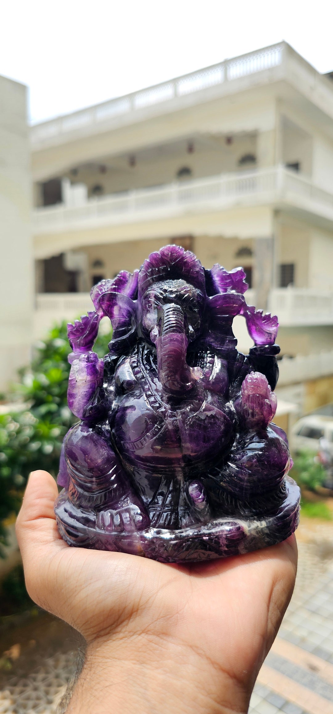 Natural Handmade Purple Fluorite Gemstone Ganesha Deity Statue Figurine ...