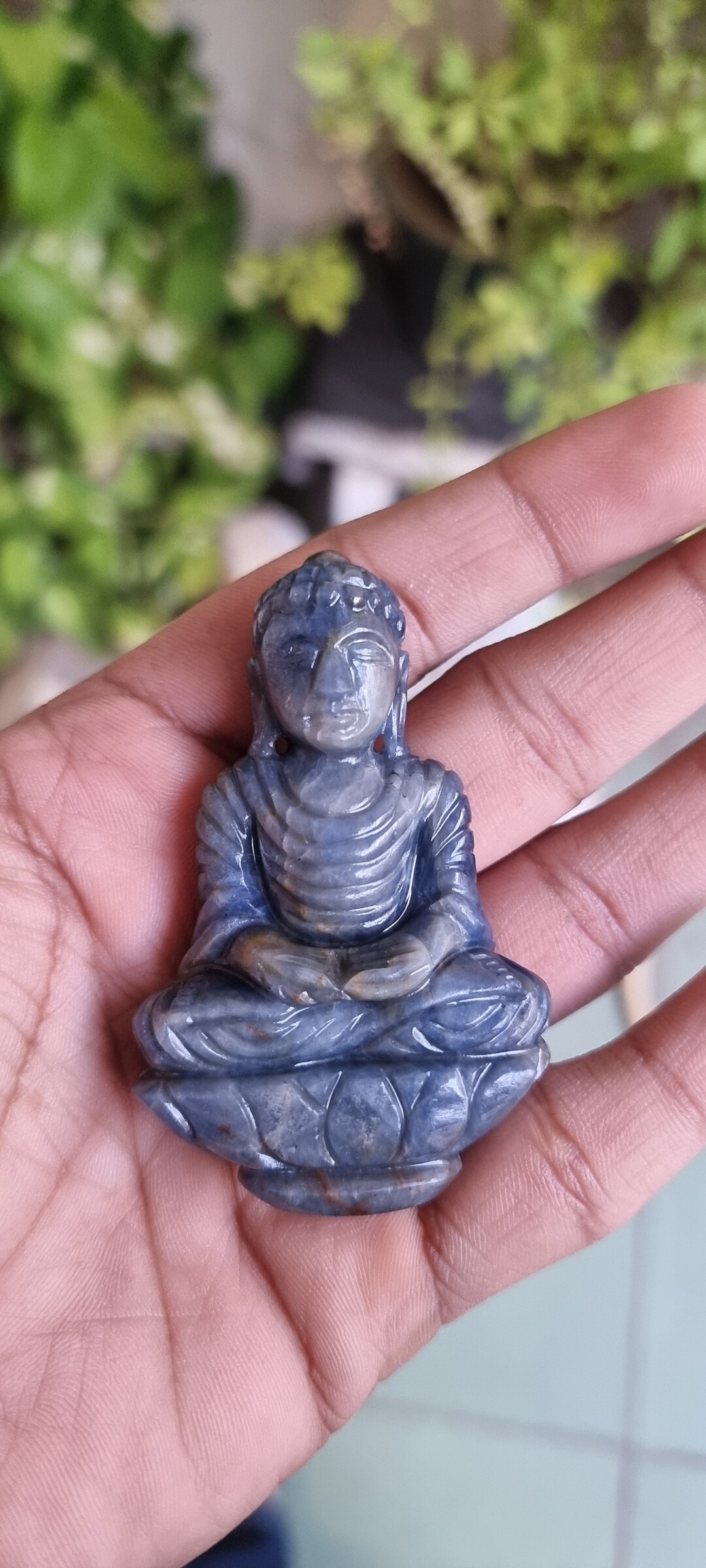 Natural Hand Carved Blue Sapphire Buddha Statue Sculpture Gemstone ...