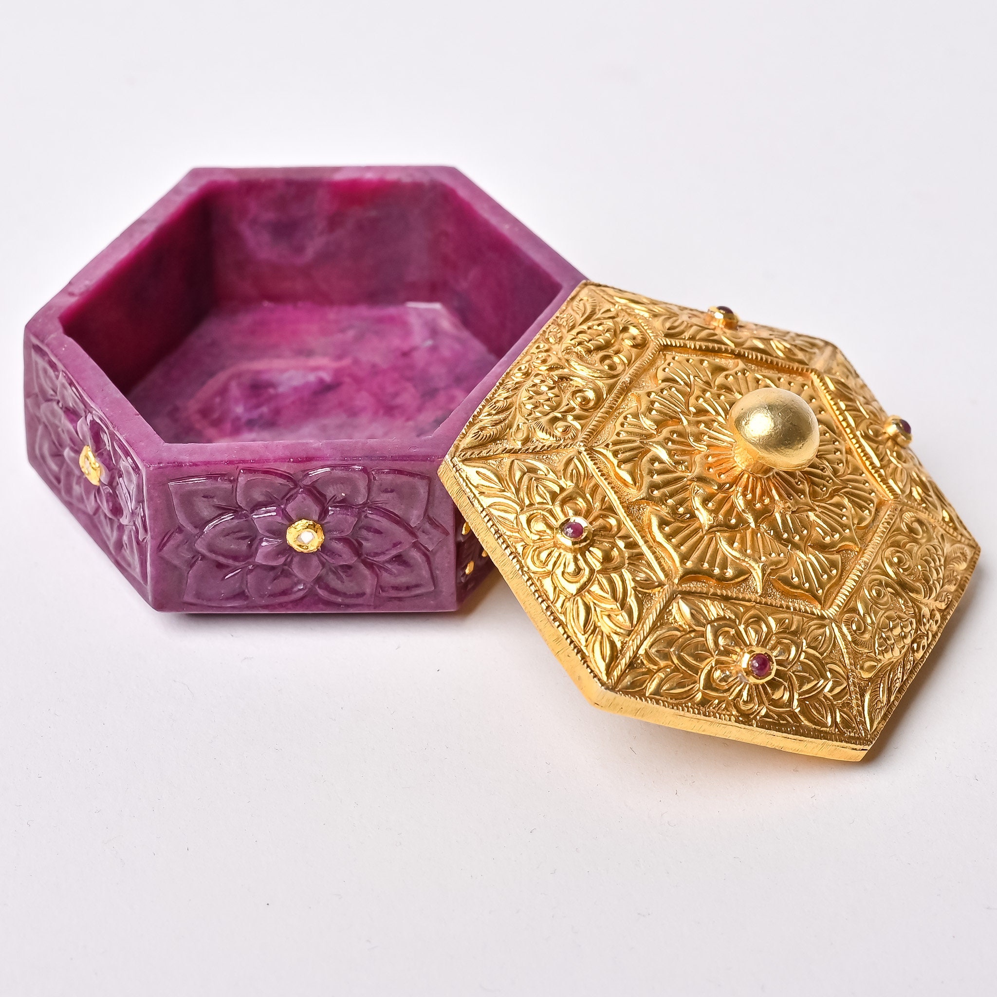 Natural Hand Carved Ruby Box Silver Gold Gemstone Carving Art - Etsy
