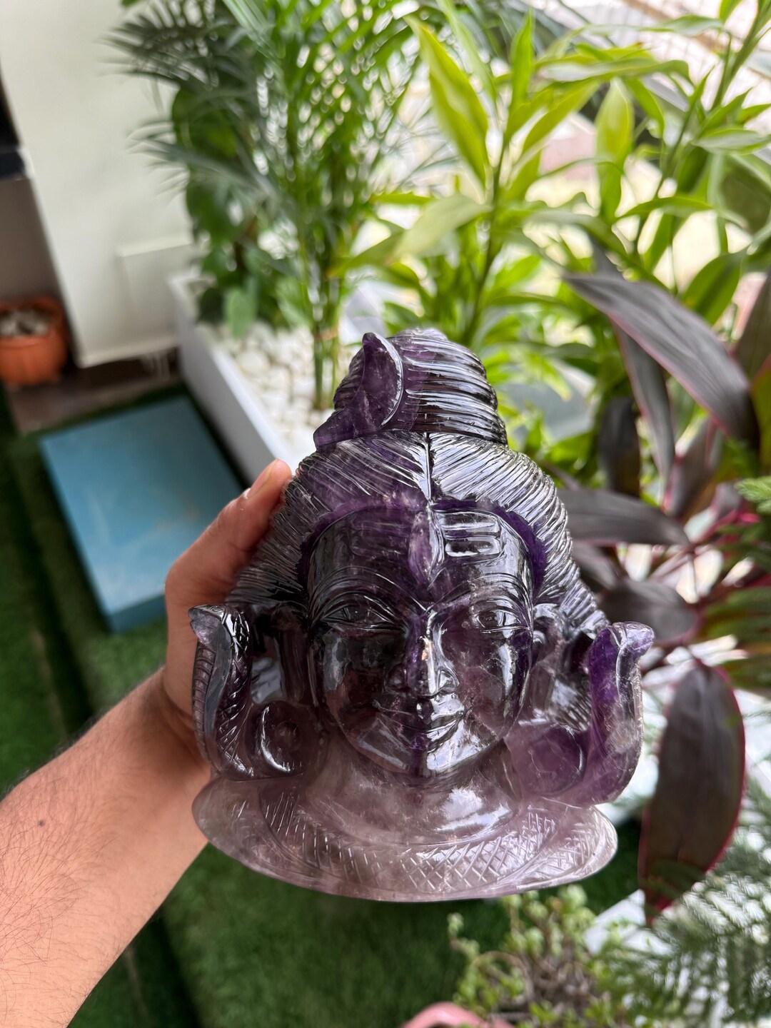 Natural Hand Carved Shiva Head in Amethyst Gemstone Statue Idol ...