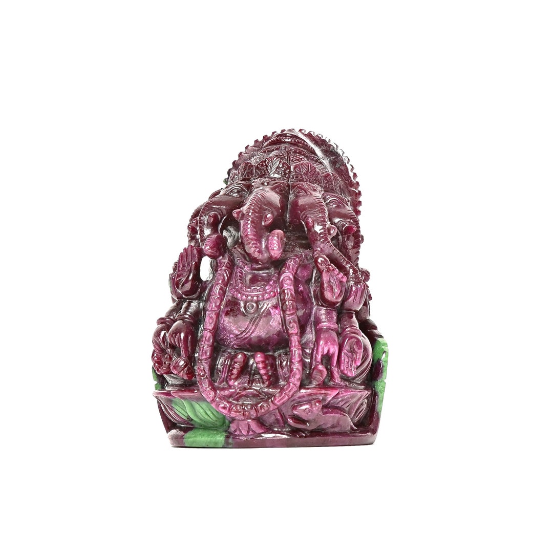Natural Hand Carved Ruby Five Faced Ganesha Statue Sculpture Carving ...