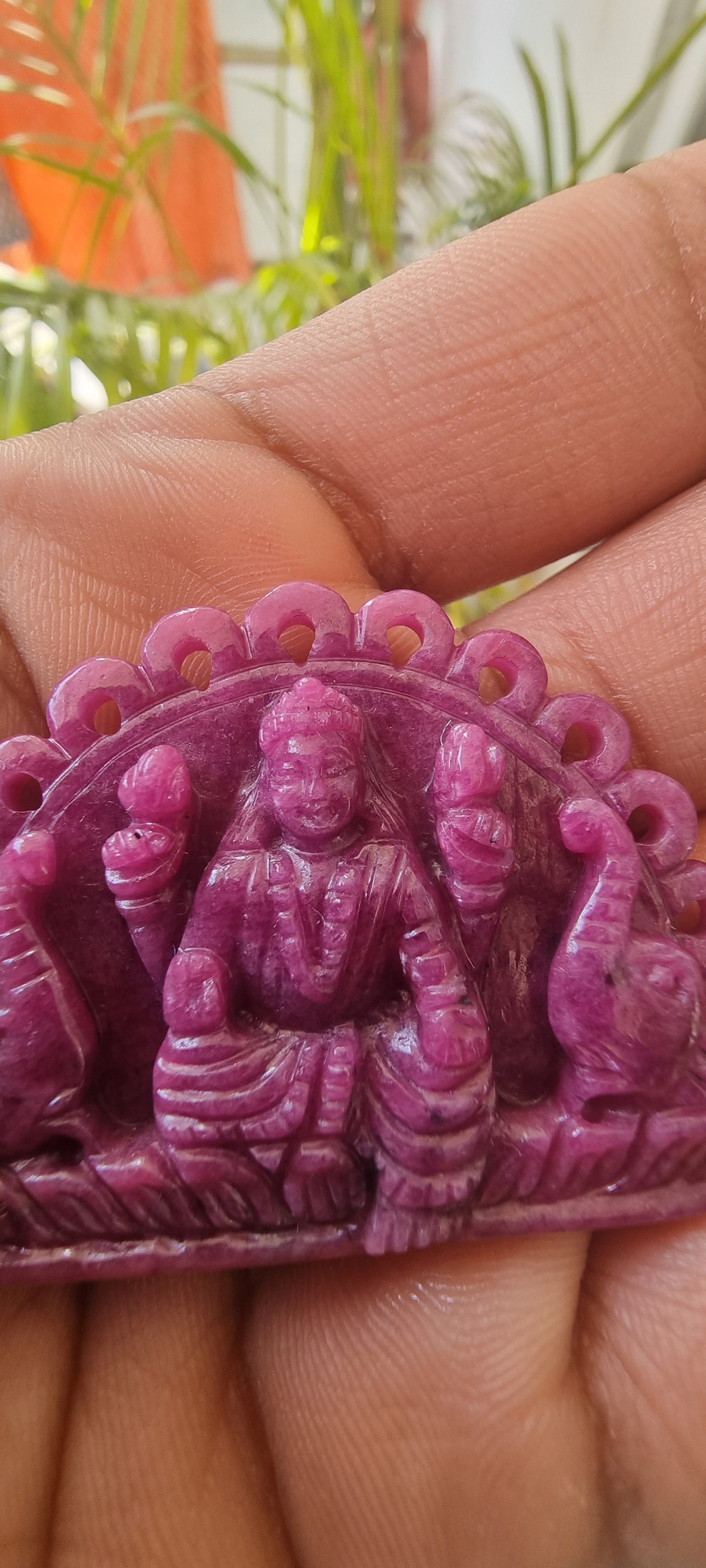 Natural Hand Carved Ruby Goddess Lakshmi Pendant Carving Crystal Art ...