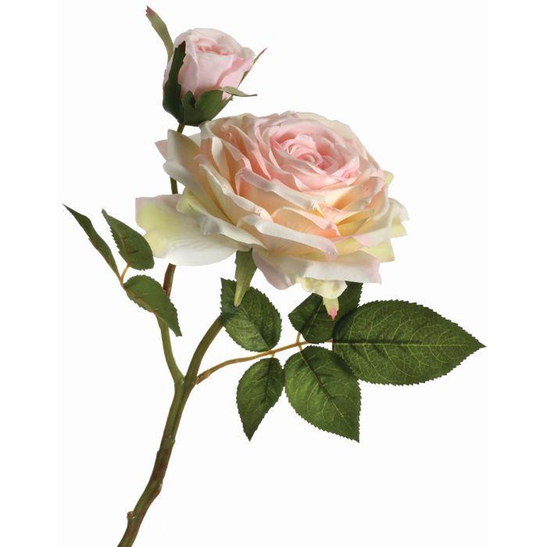 Faux Pink/cream Rose Stem With Bud, Large Rose Stem, Single Rose Stem ...