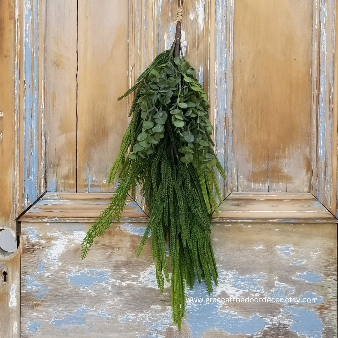 Mixed Greenery Winter Teardrop Swag, Norfolk Pine Teardrop Wreath ...