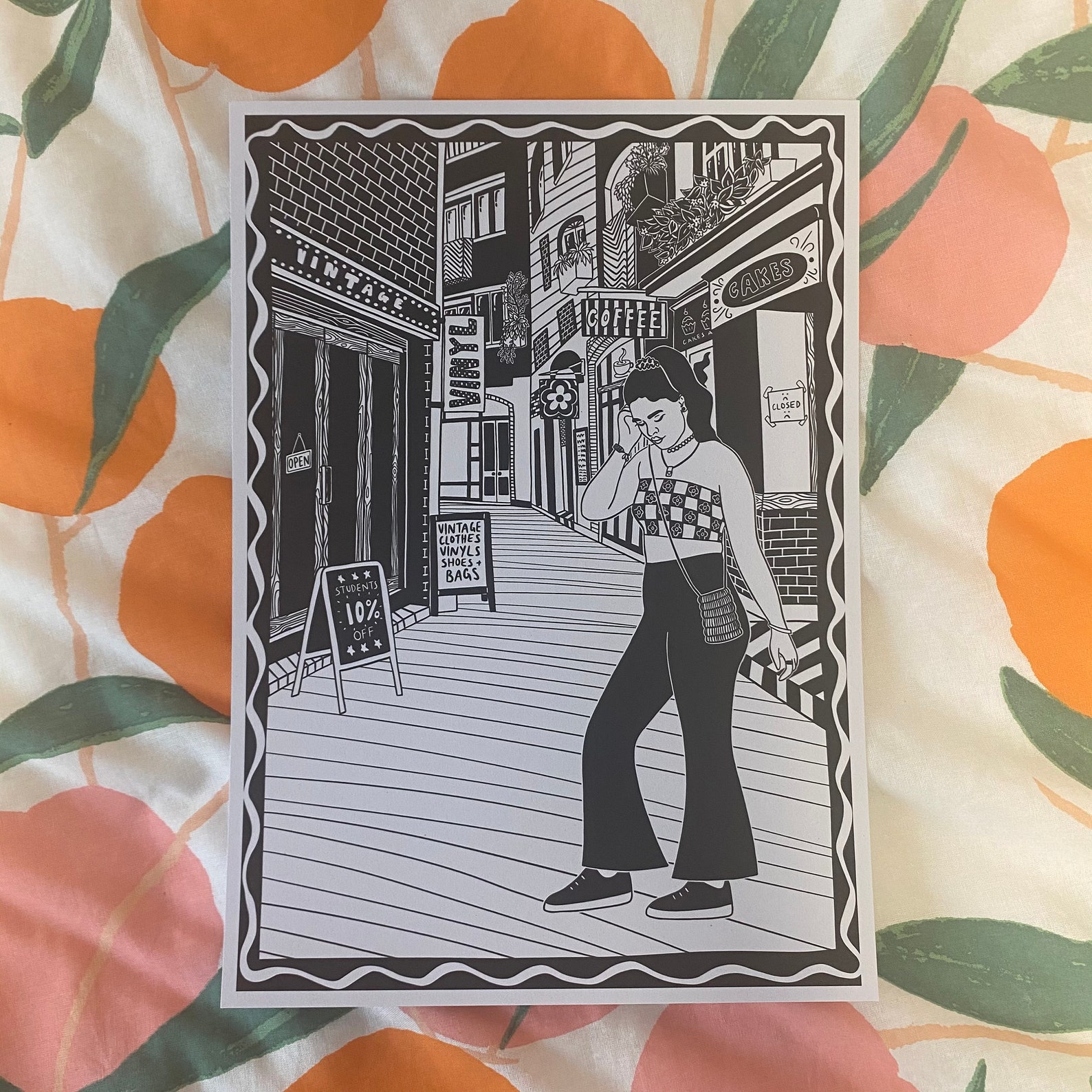 Girl in Town Funky Black and White Print Wall Art A4 Print - Etsy