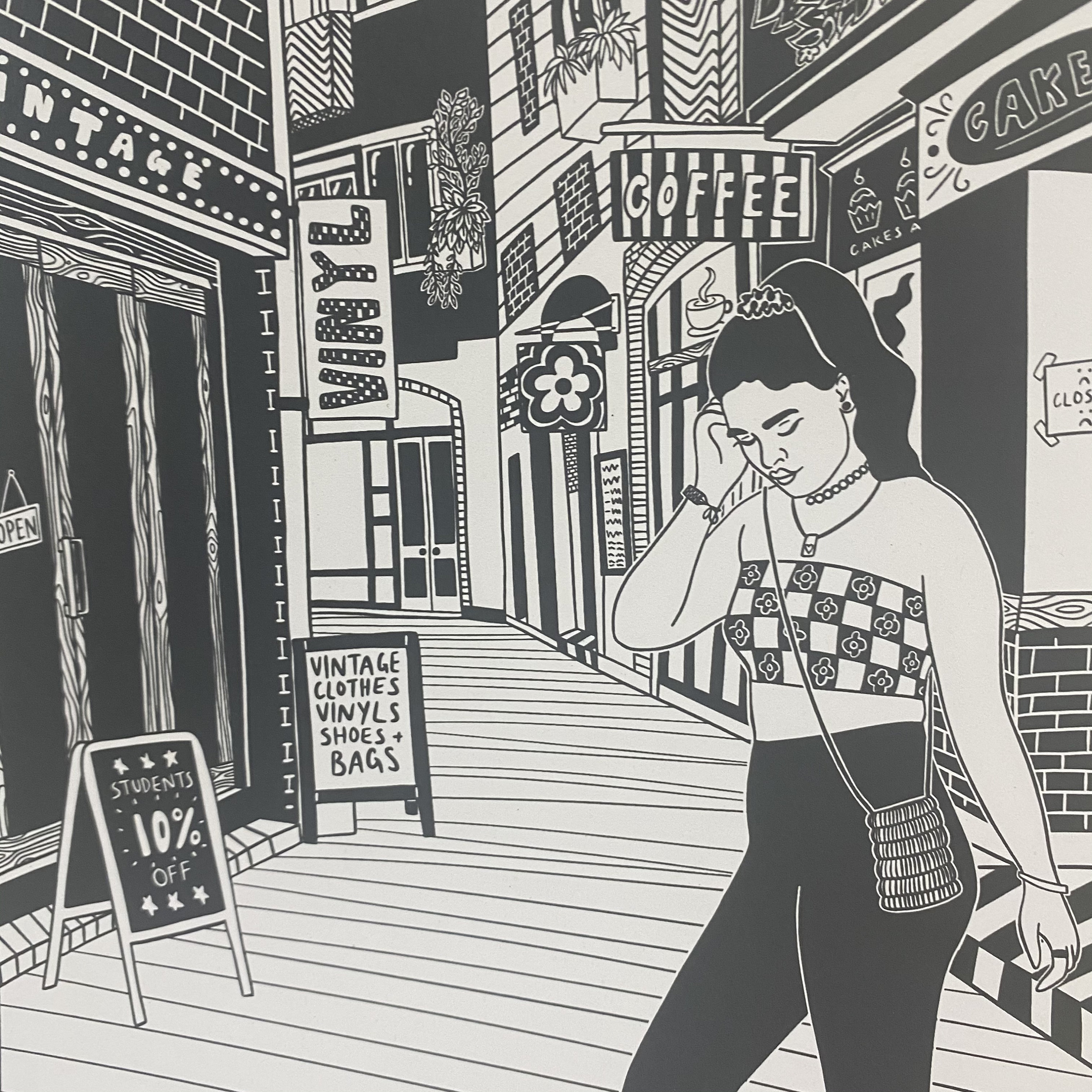 Girl in Town Funky Black and White Print Wall Art A4 Print - Etsy