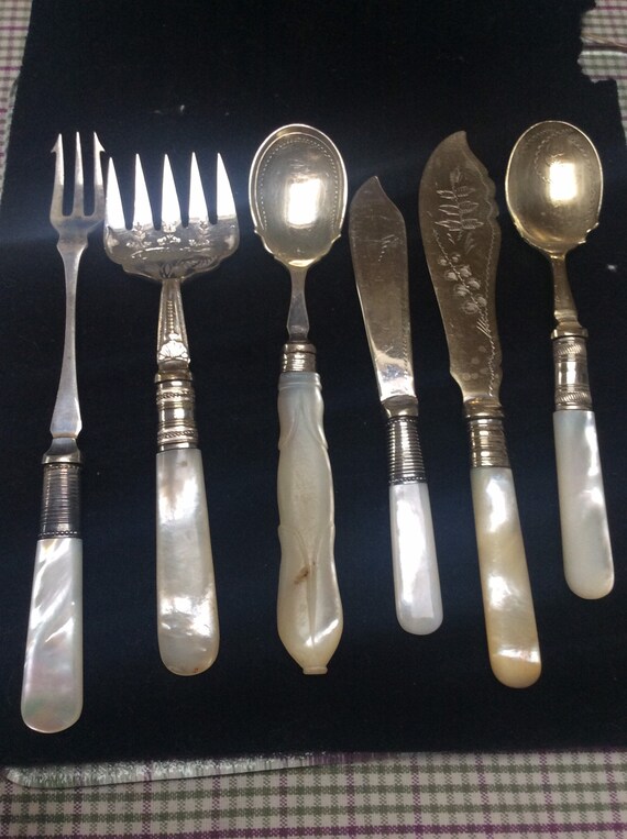 Six Victorian Silver Plate and Mother of Pearl Serving Pieces | Etsy