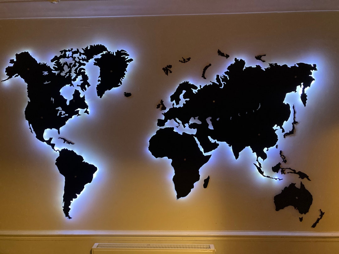 Metal World Map, Laser Cut, Led Lighting,made in the Uk, 2mm Steel - Etsy