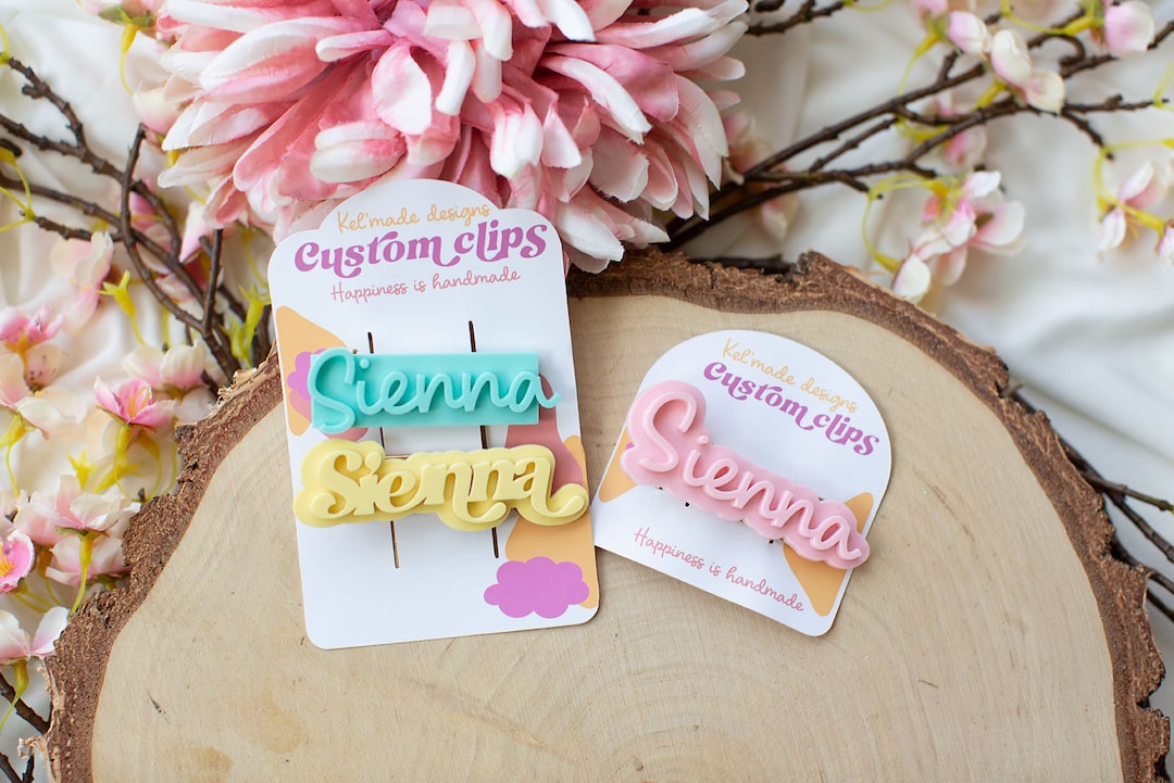 Personalised Name Hair Clip| Acrylic Hair Slide | Personalised Hair Bow ...