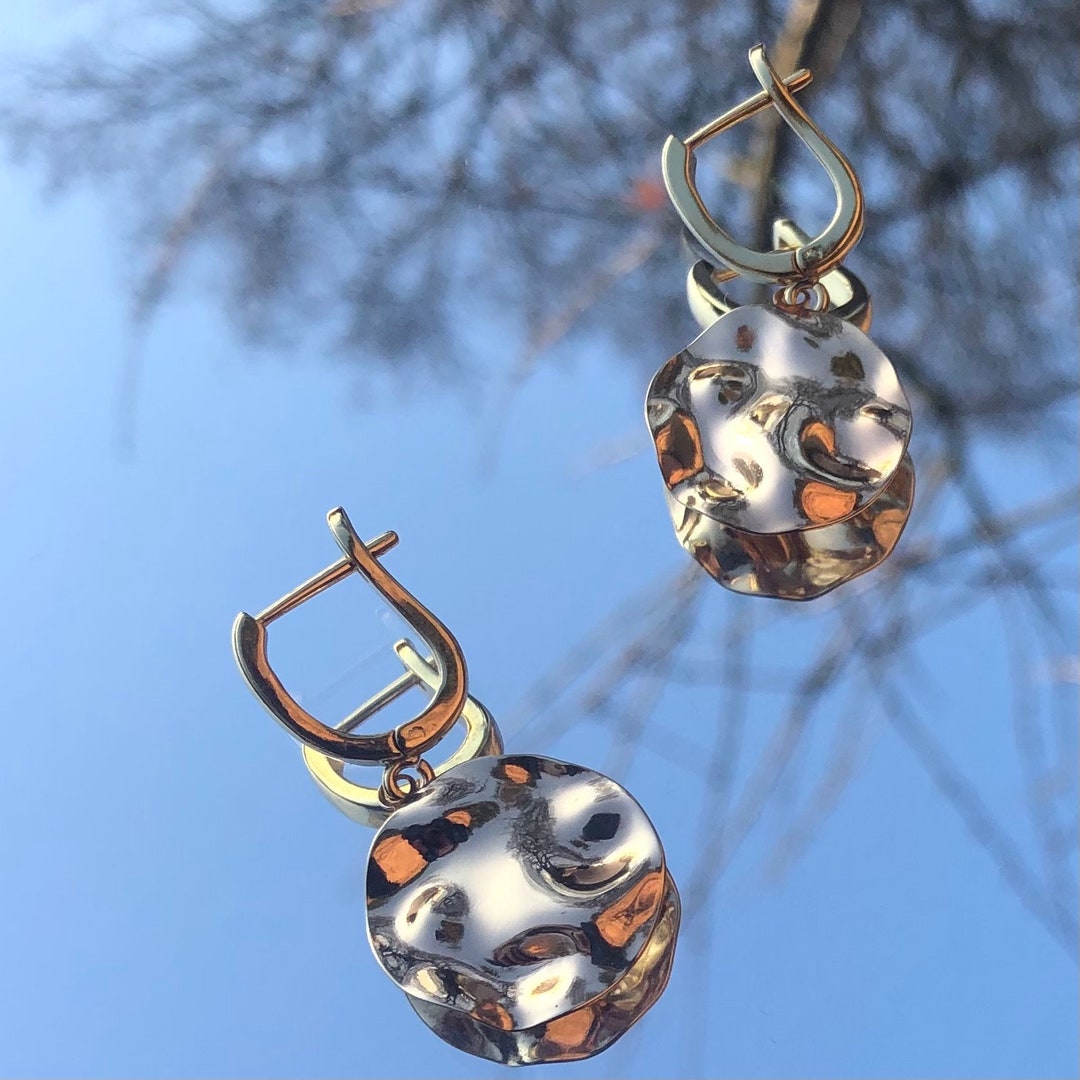 Gold Melted Disc Drop Earrings - Etsy