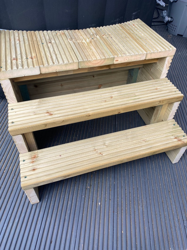 Hot Tub / Spa Steps - 3 Step / Decking Boards / Treated - Curved Edge ...