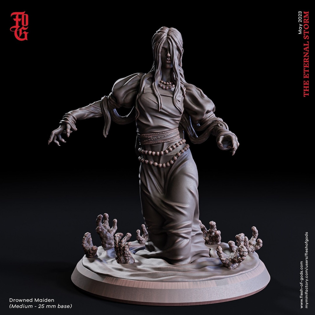 Dnd Drowned Maiden Demon/undead Unpainted Miniature - Etsy