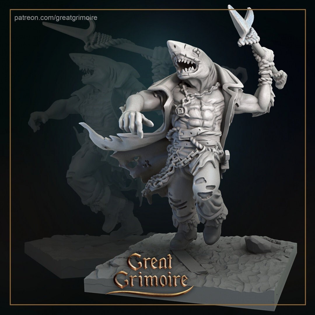 Dnd Sharkman | Shark Captain | Barbarian/fighter Unpainted Miniature - Etsy