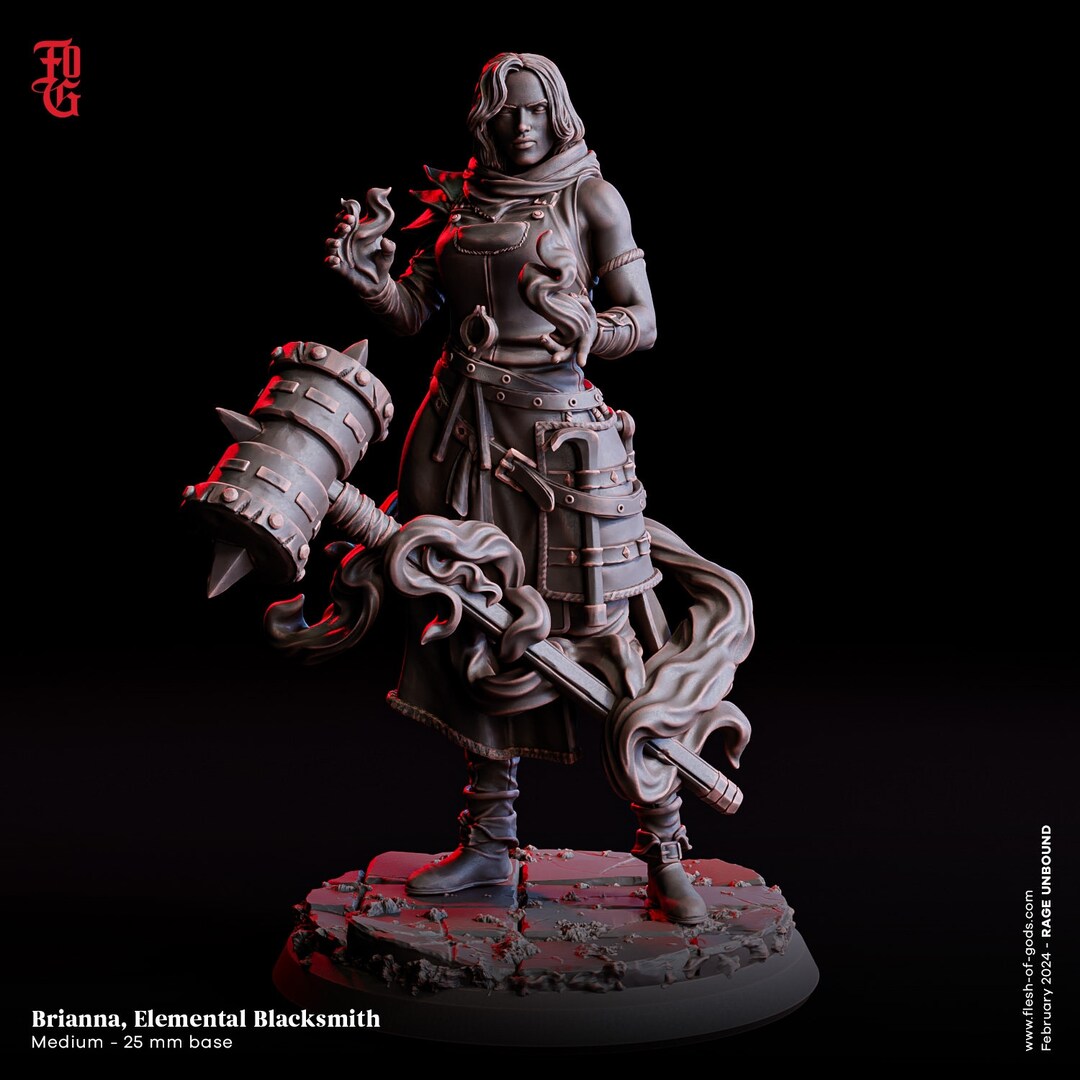 Dnd | Pathfinder | TTRPG Hero - Brianna, Elemental Blacksmith Female ...