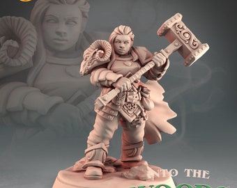 Female Dwarf Barbarian Rider V5 Premium Dnd Miniature Mini 28mm 32mm up to 100mm Cleric Warrior ...