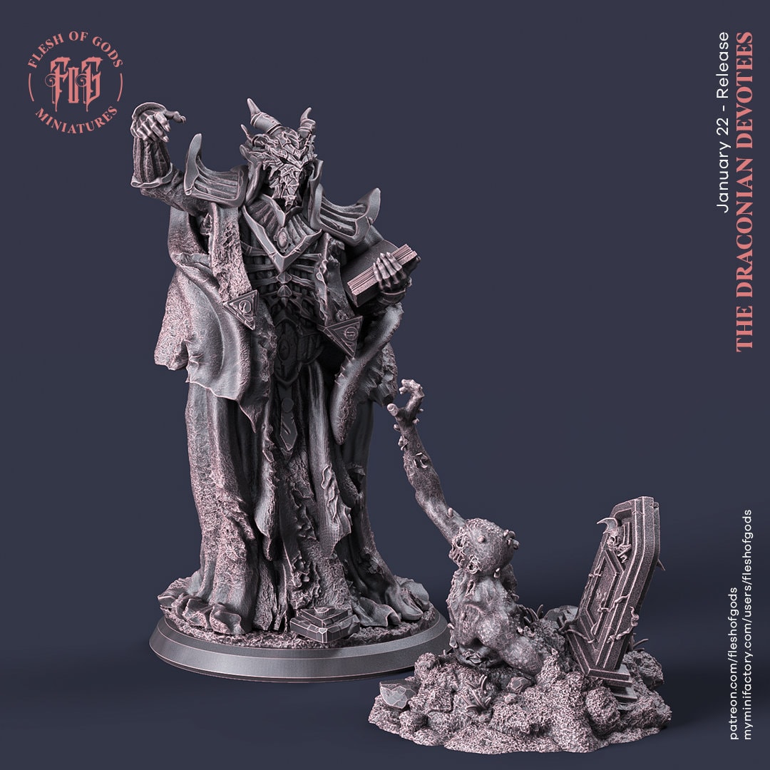 Dnd Dragonborn Wizard - Necromancer Unpainted Miniature - Etsy