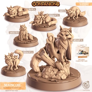 Dnd Cat Companion | Maincoo | Main Coon Cat Unpainted Miniature - Etsy