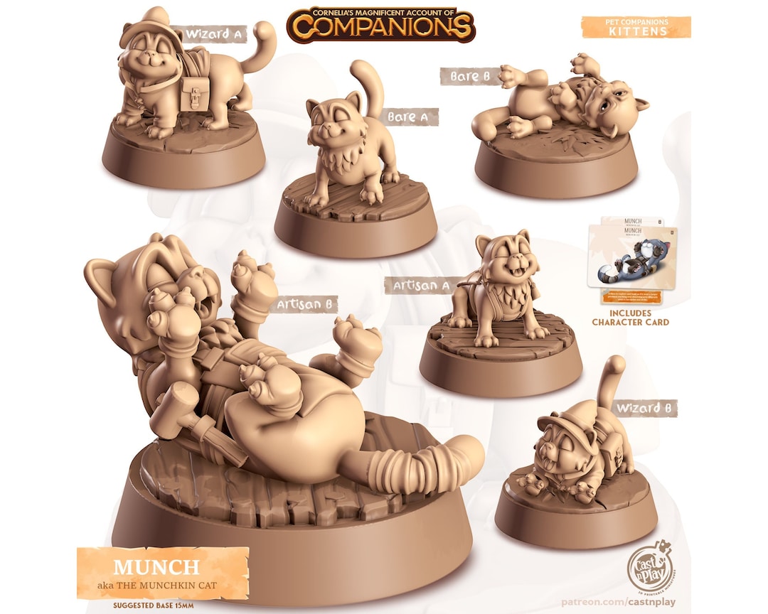 Dnd Cat Companion | Munch | Munchkin Cat Unpainted Miniature - Etsy