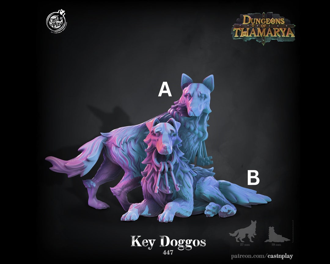 Dnd Key Doggos Dogs With Keys Unpainted Miniature - Etsy