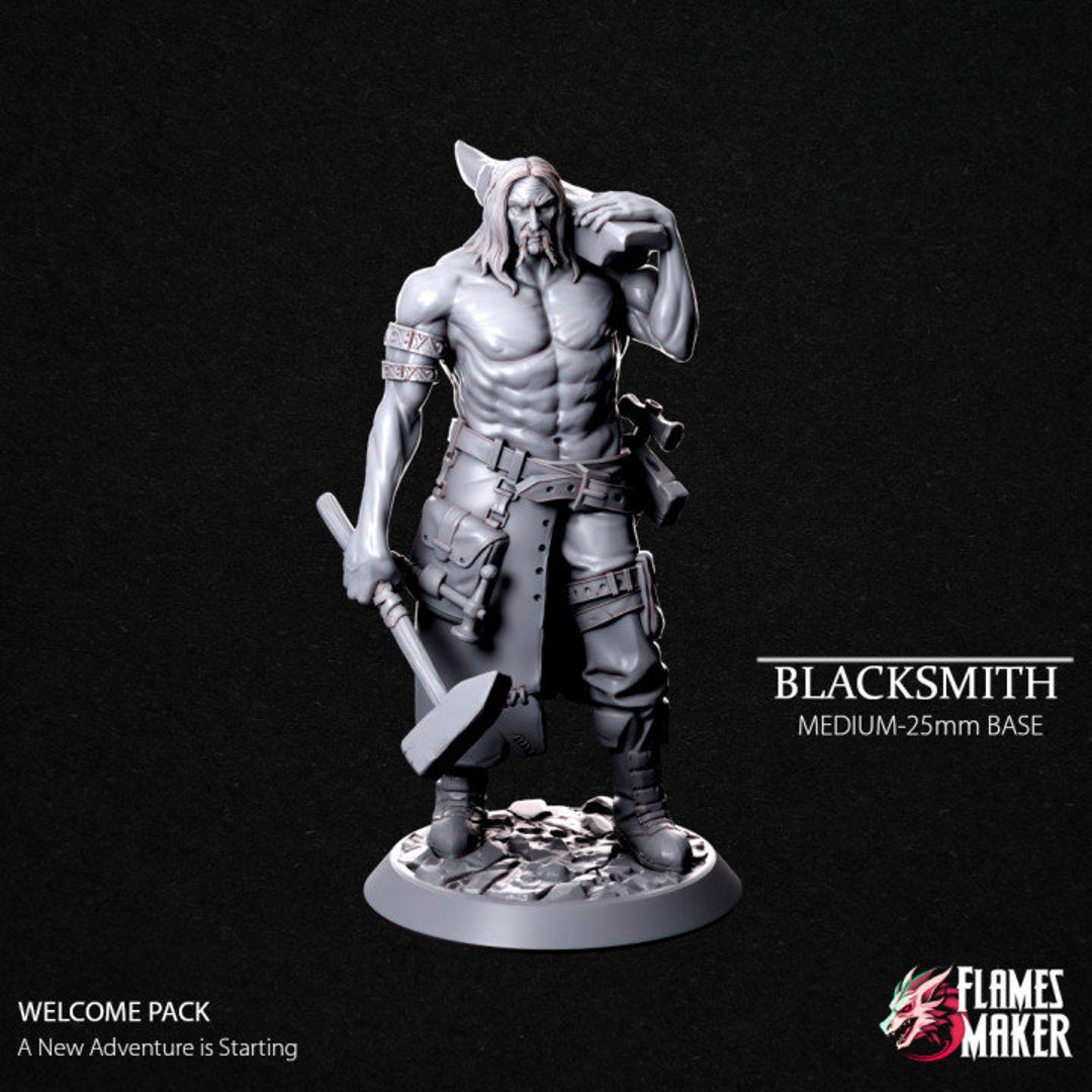 Dnd Pathfinder TTRPG Male Human Blacksmith NPC Vendor Unpainted ...