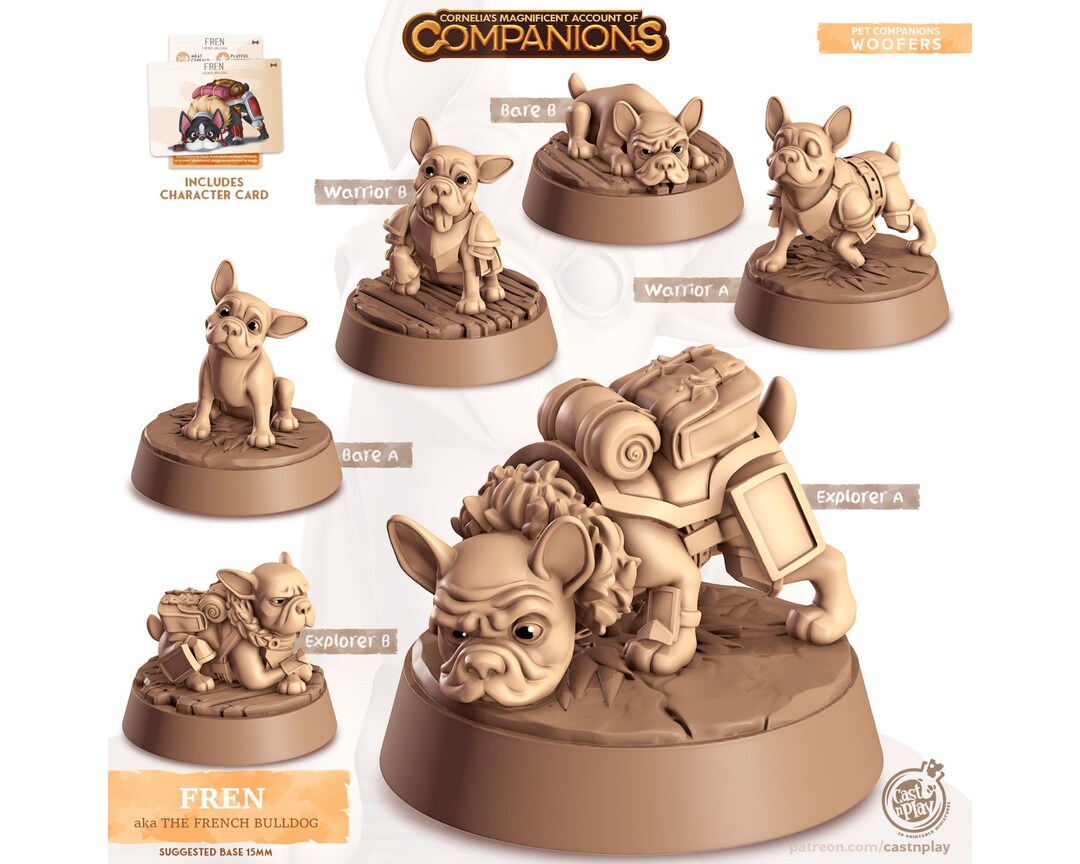 Dnd Dog Companion | Fren | French Bulldog Unpainted Miniature - Etsy