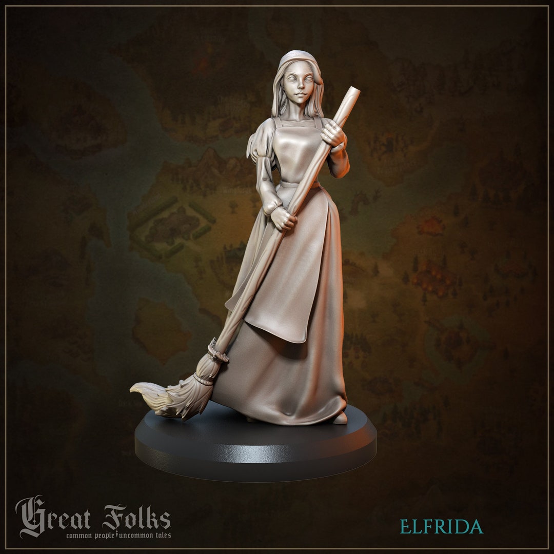 Dnd Female Villager With Broom/mop - Efrida Unpainted Miniature - Etsy