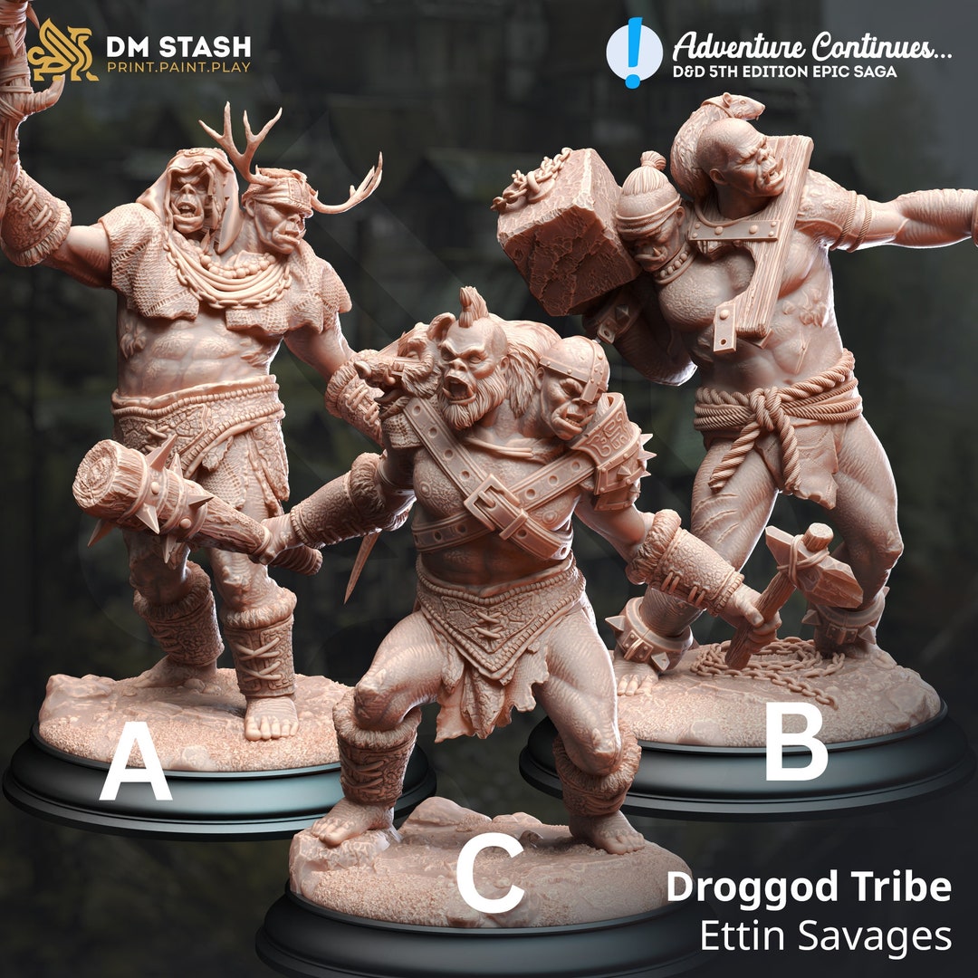 Dnd Pathfinder TTRPG Droggod Tribe Ettin Savages three Variants ...