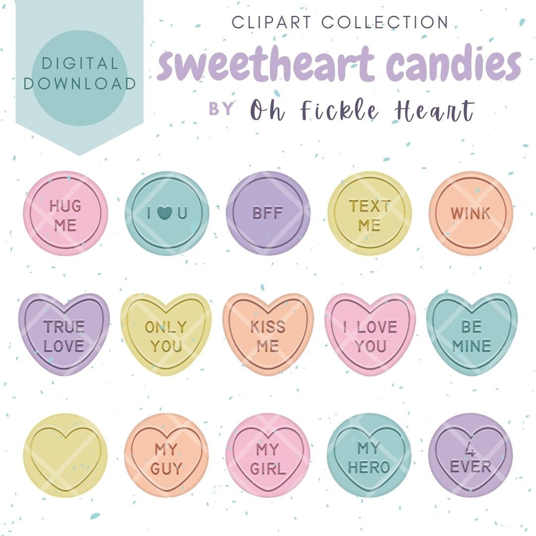 SWEETHEART CANDIES PNG Clipart Set - Heart-shaped Love Message Sweets ...