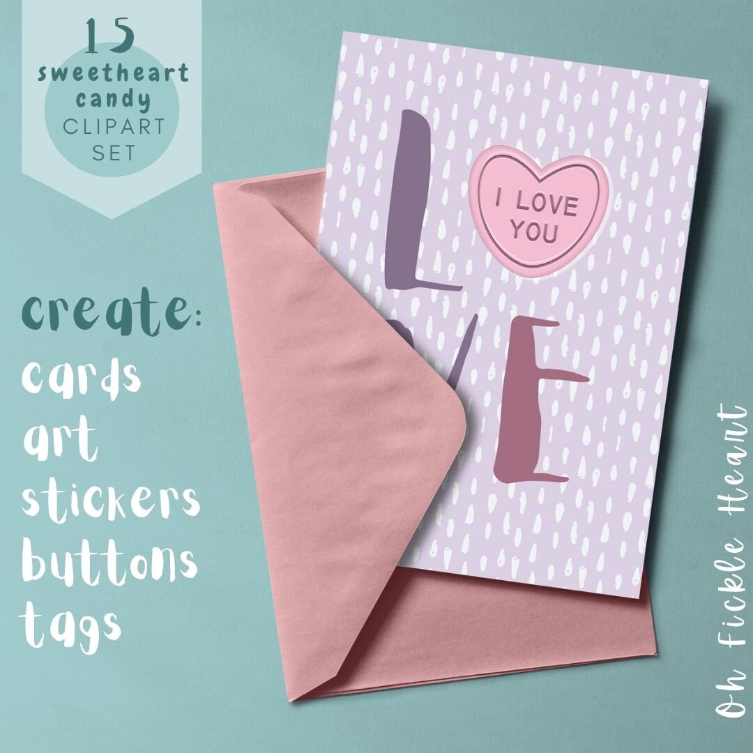 SWEETHEART CANDIES PNG Clipart Set - Heart-shaped Love Message Sweets ...