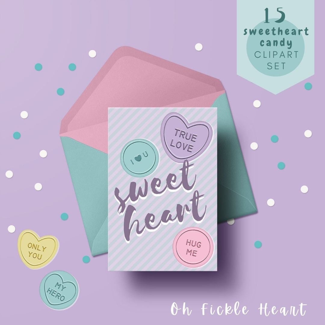 SWEETHEART CANDIES PNG Clipart Set - Heart-shaped Love Message Sweets ...