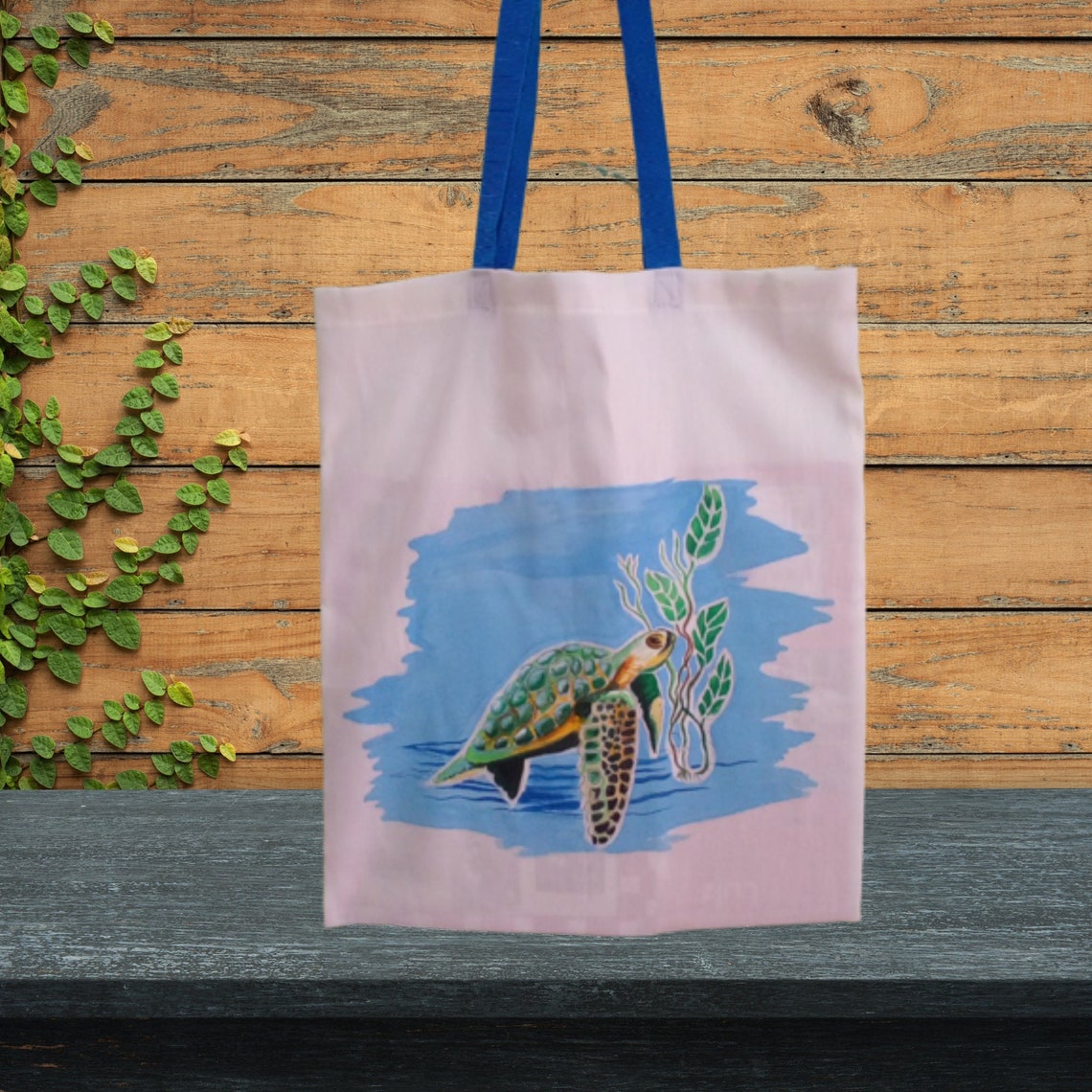 Sea Turtle Bag Cotton Reusable Hand Painted Sea Ocean Bag Aqua - Etsy