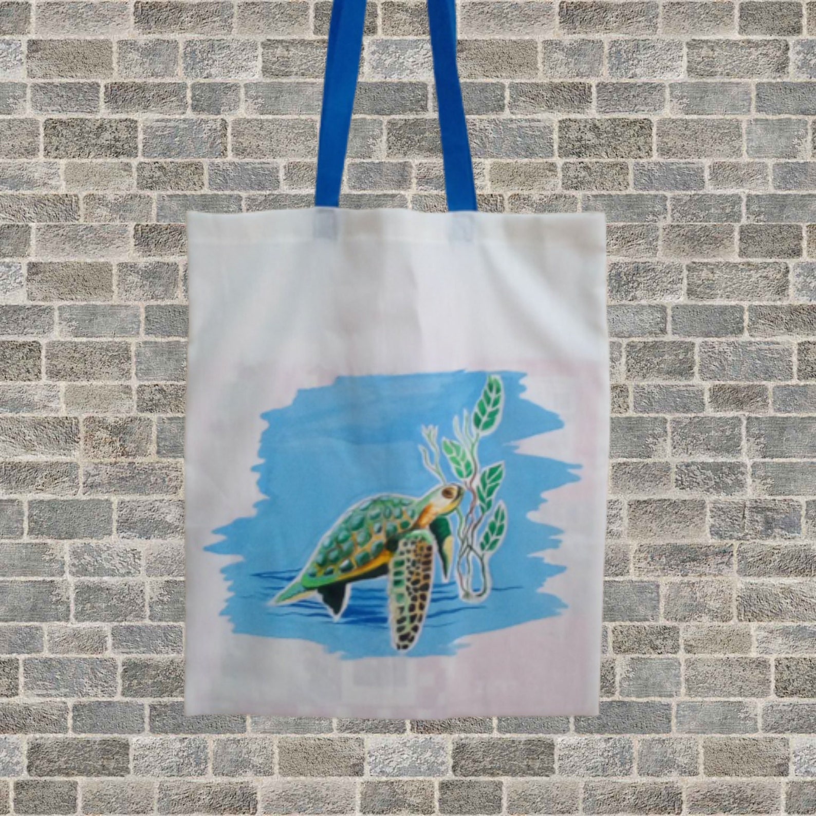 Sea Turtle Bag Cotton Reusable Hand Painted Sea Ocean Bag Aqua - Etsy