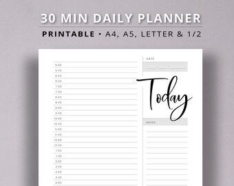 Printable Daily Planner Half Hour Pdf Undated Planner Weekly | Etsy