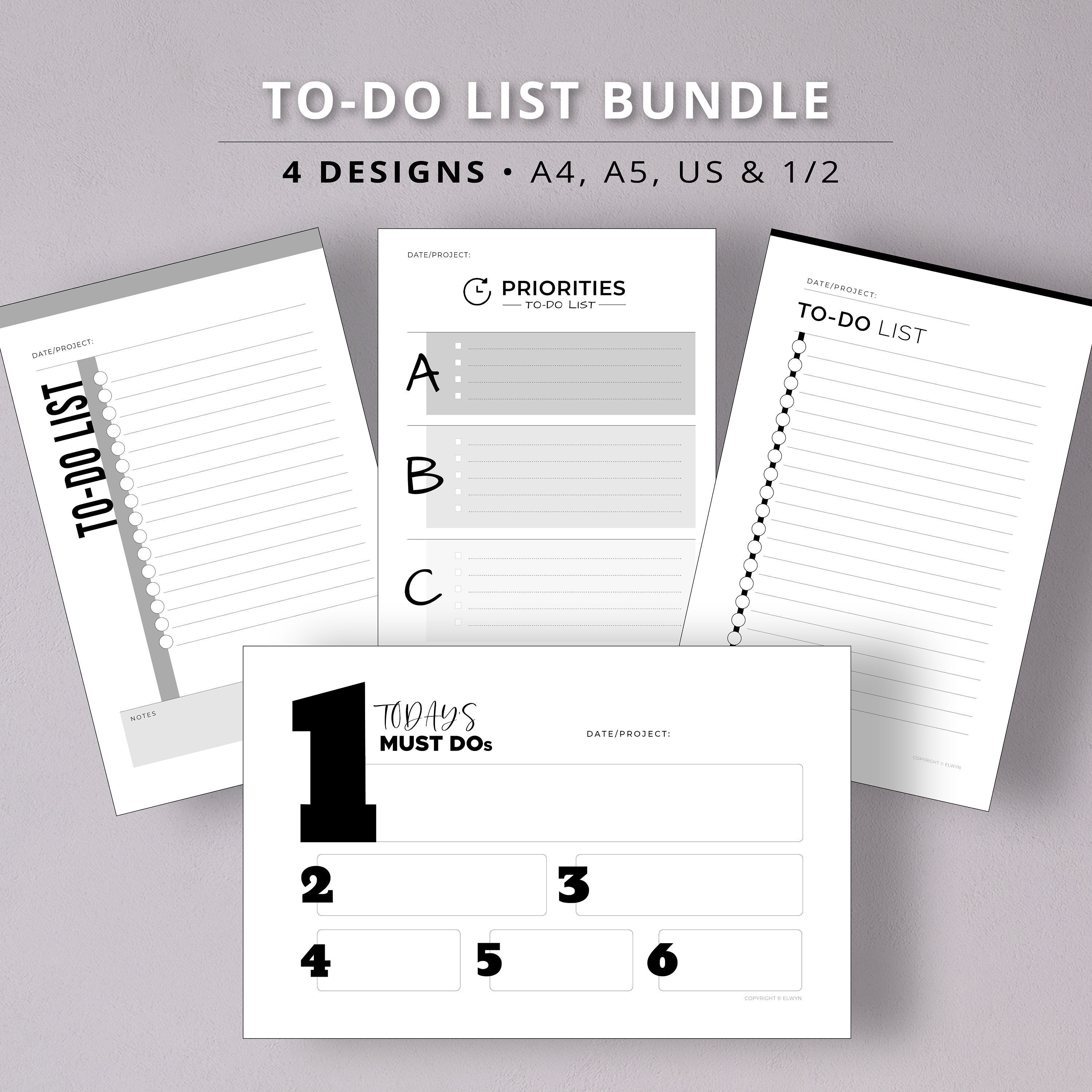 Printable To Do List Bundle Pdf Digital Download Daily Weekly Monthly ...