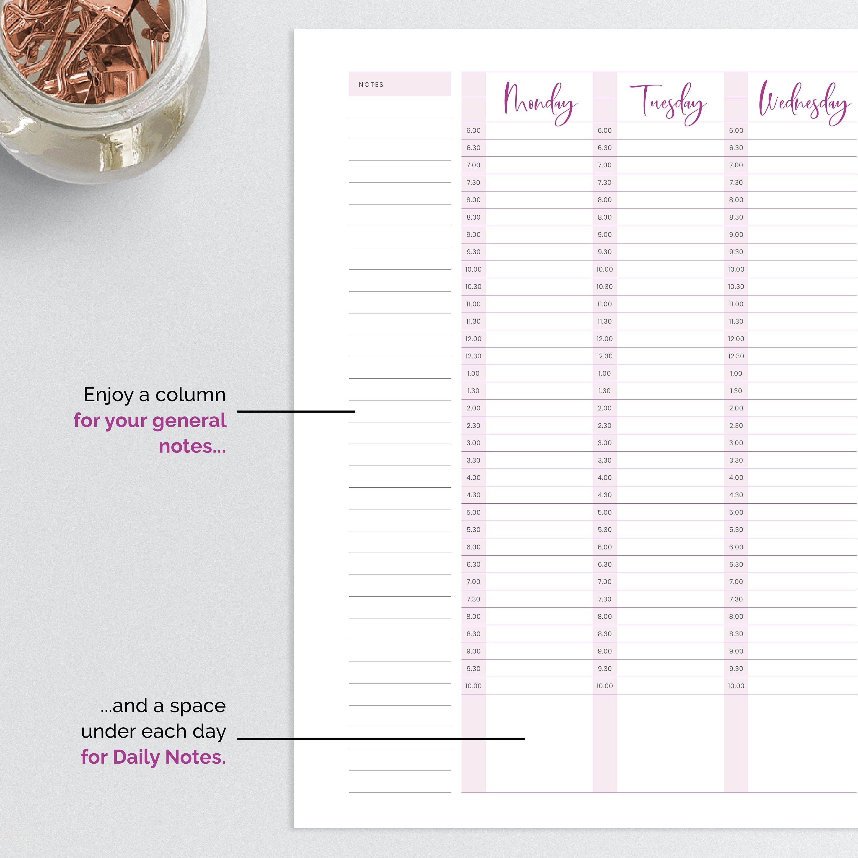 Printable Weekly Planner Half Hour 2 Pages Pdf Undated Daily | Etsy