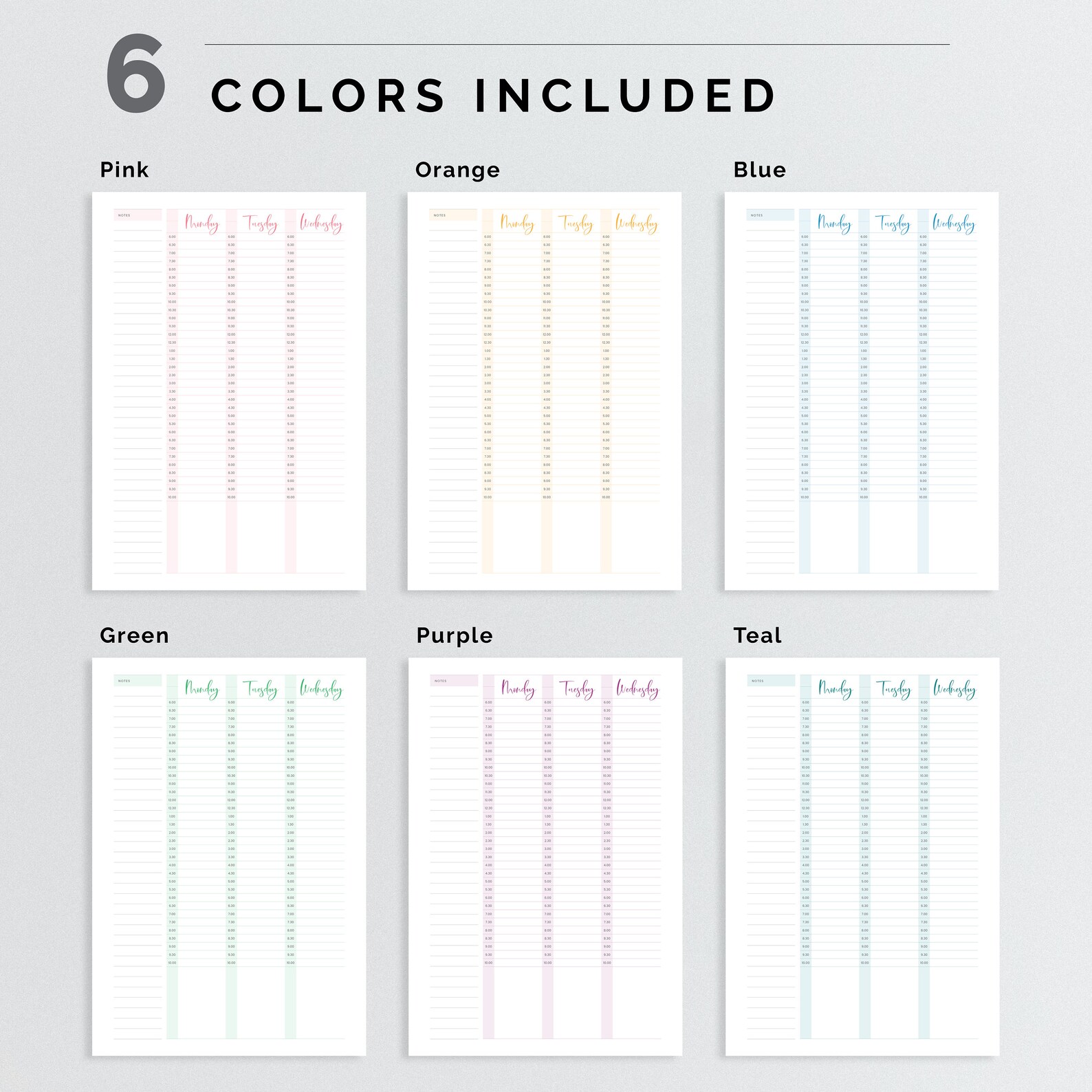 Printable Weekly Planner Half Hour 2 Pages Pdf Undated Daily | Etsy