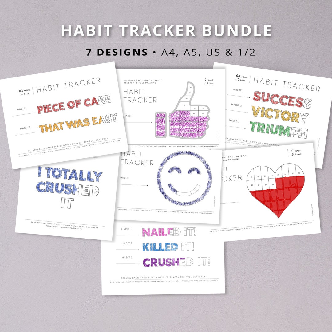Habit Tracker Printable Bundle PDF Self Care Journal Goal Planner Cute ...