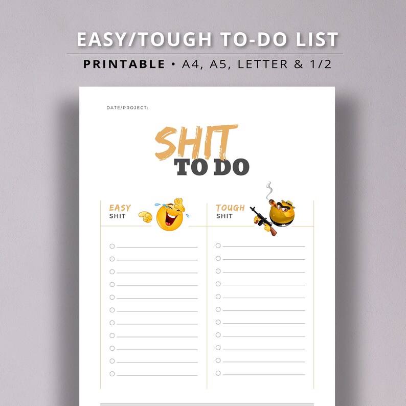Printable to Do List Easy/tough Digital Download Daily Weekly - Etsy